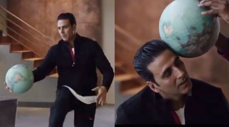 Akshay Kumar turns sporty, plays football with a globe, watch video ...