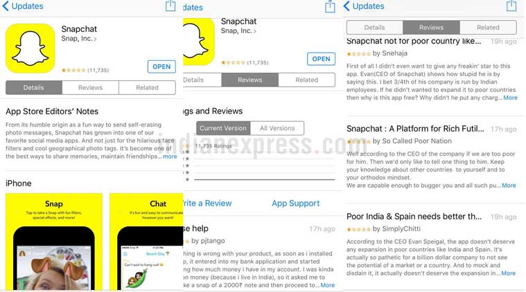 Snapchat’s App Store ratings down to one star thanks to ‘poor India ...