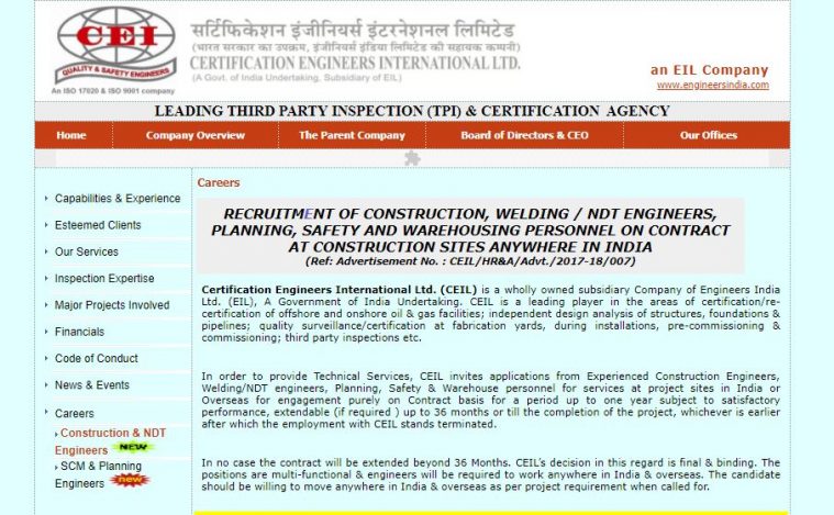CEIL recruitment 2018: Hiring begins for various engineer posts; earn ...