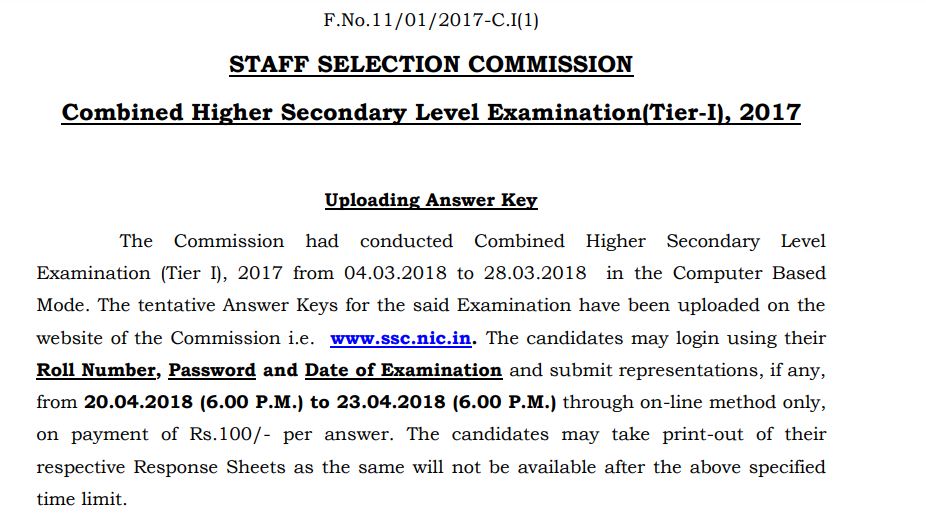 SSC CHSL 2018 answer keys: Download at ssc.nic.in, raise objections by ...