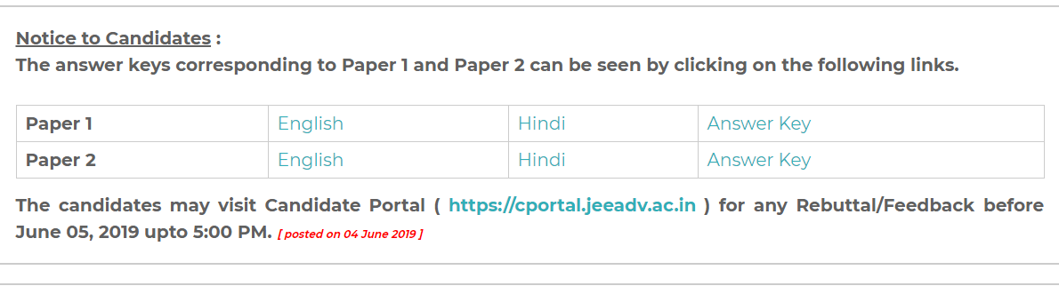 IIT-Roorkee releases JEE Advanced answer key 2019 at jeeadv.ac.in ...
