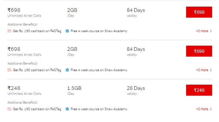 Airtel Prepaid New Recharge Plans, Packs Price List December 2019: Check Airtel Bharti Mobile ...