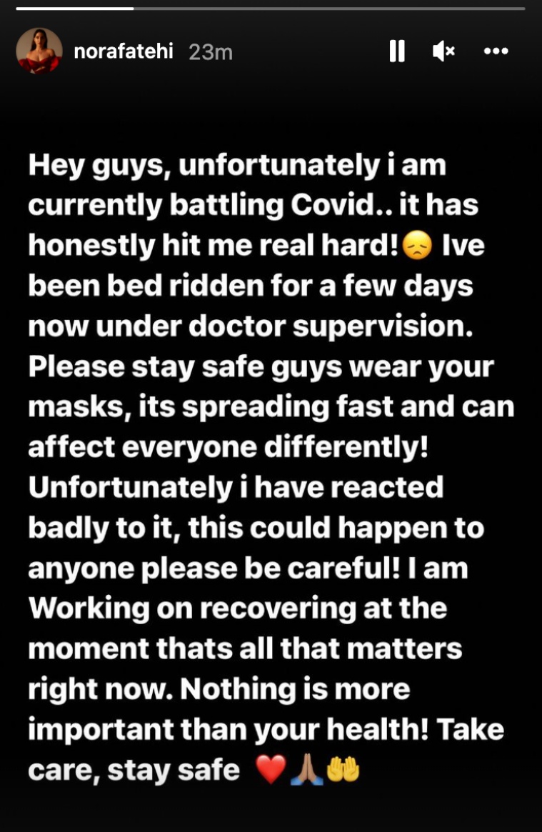 Nora Fatehi tests positive for Covid-19: ‘Been bedridden for a few days ...