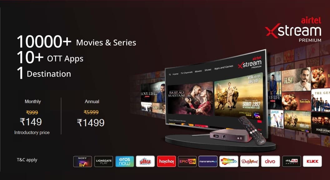 Airtel Xstream Premium Pack: Airtel Xstream Subscription Plans in India