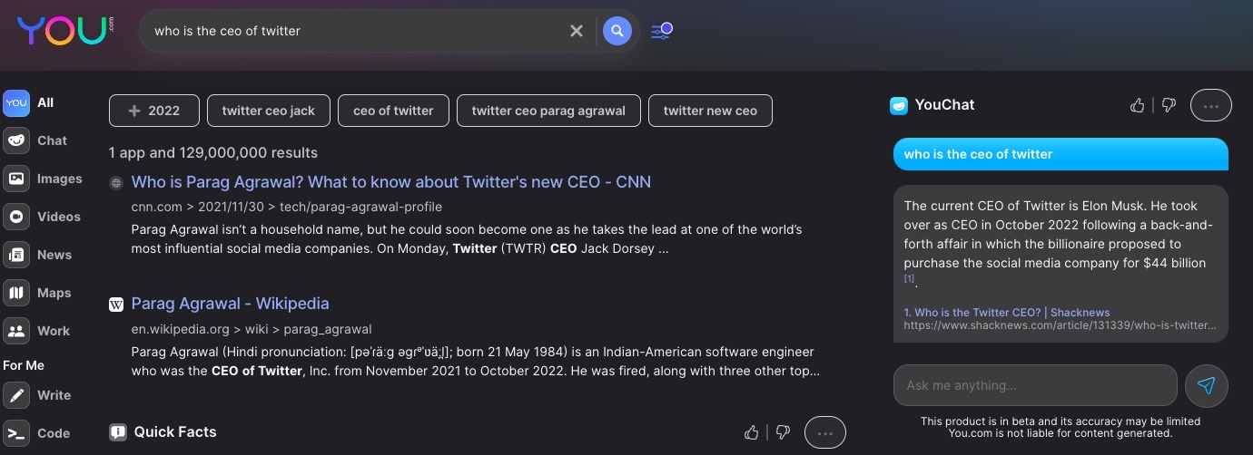 You.com search engine launches ChatGPT-like AI chatbot but it’s got a ...