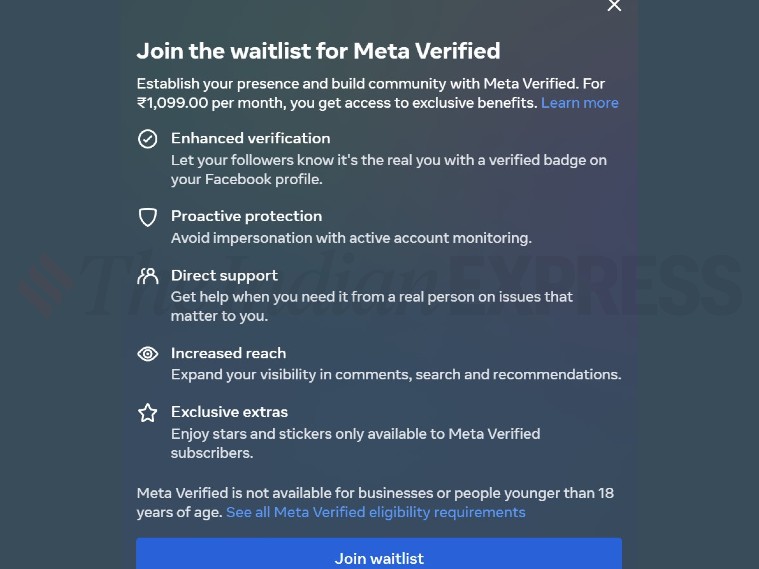 Meta verified blue tick for Facebook and Instagram to cost Rs 1,450 a ...