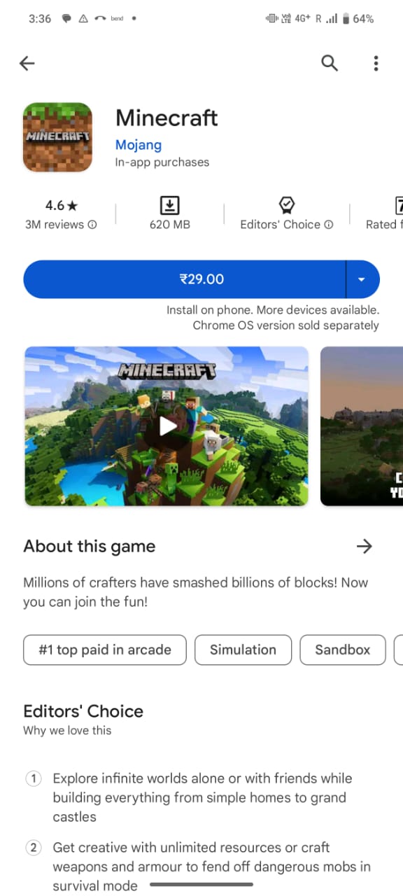 Minecraft now available at a discounted price of Rs 29, down from Rs ...