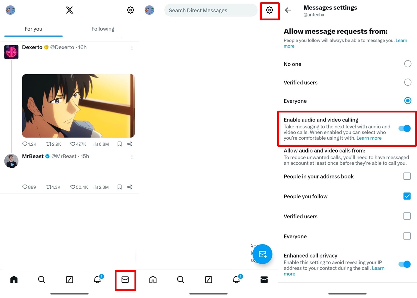 How to quickly disable audio and video calling feature on X