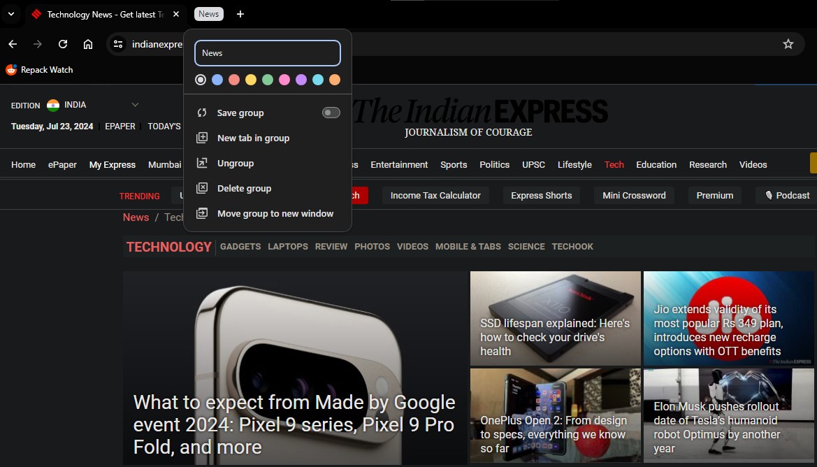 Google Chrome: Declutter your browser by creating tab groups | Technology News - The Indian Express