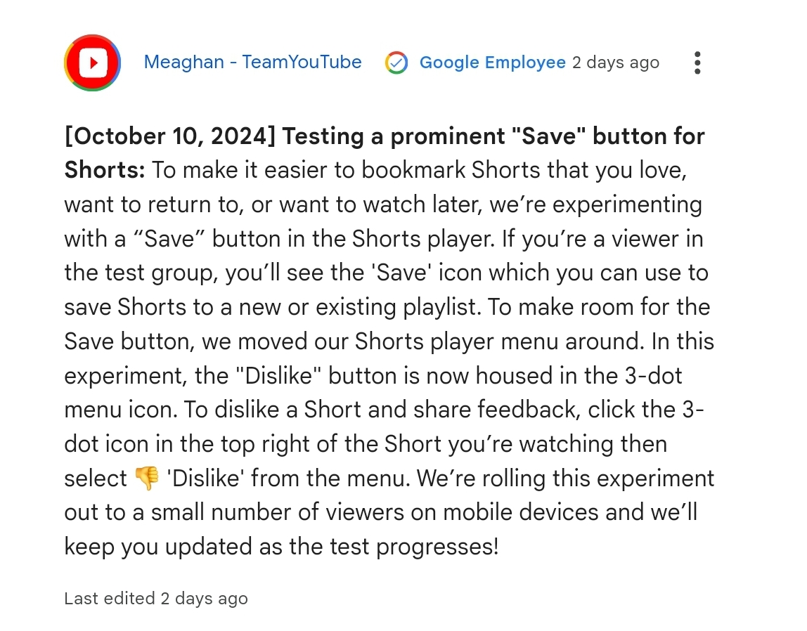 YouTube Shorts replaces Dislike button with new Save feature for some | Technology News - The ...