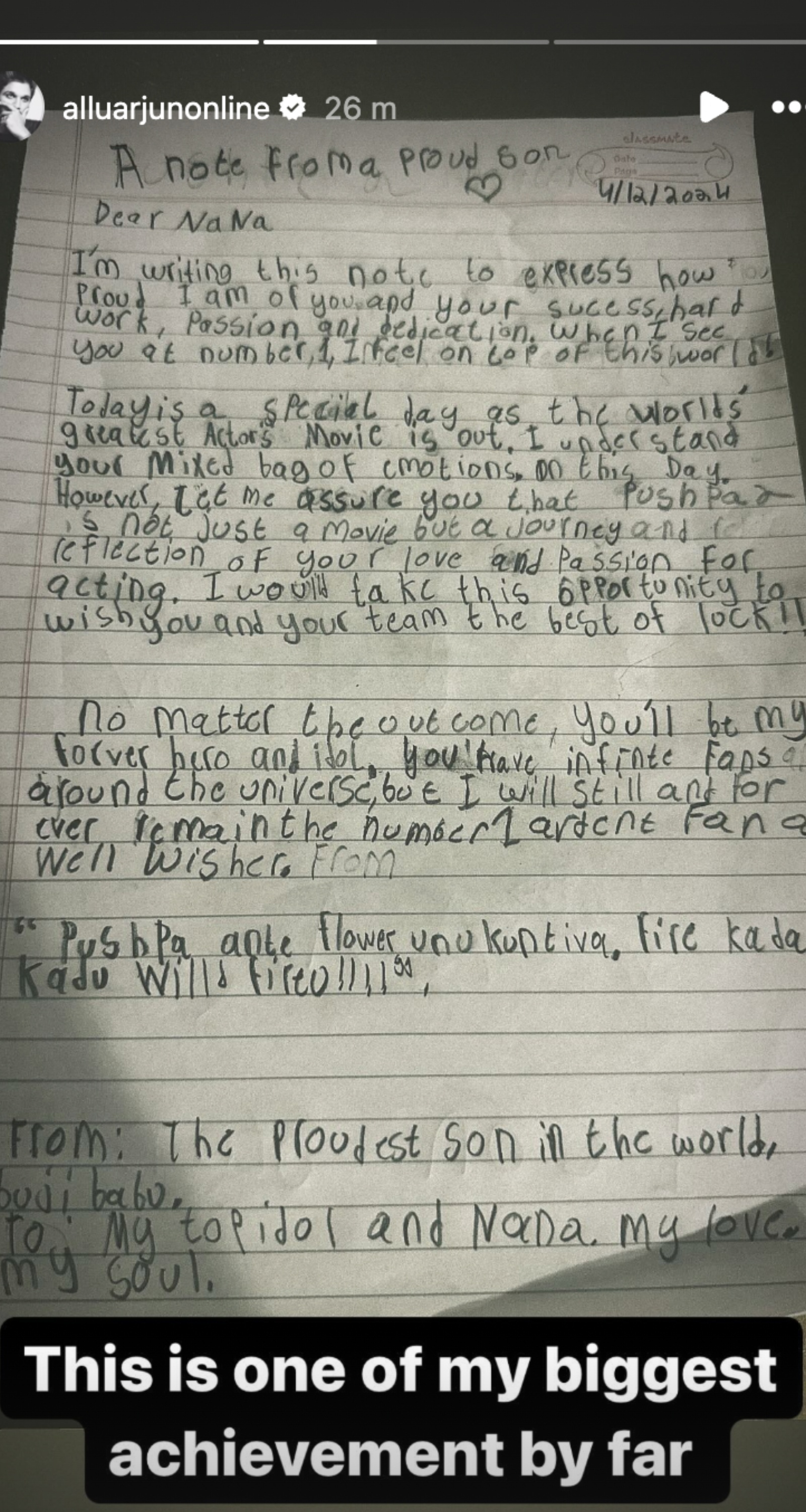 Allu Arjun shares son Ayaan’s handwritten letter calling him ‘world’s ...