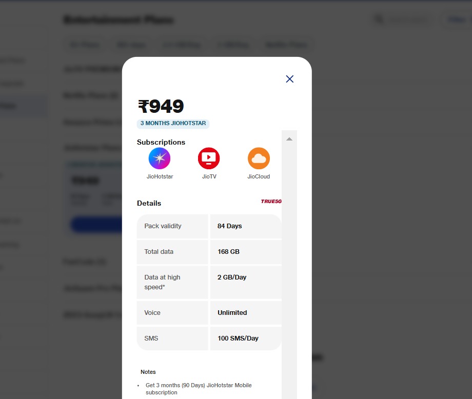 Jio’s Rs 949 prepaid recharge plan now includes a complimentary Jio ...