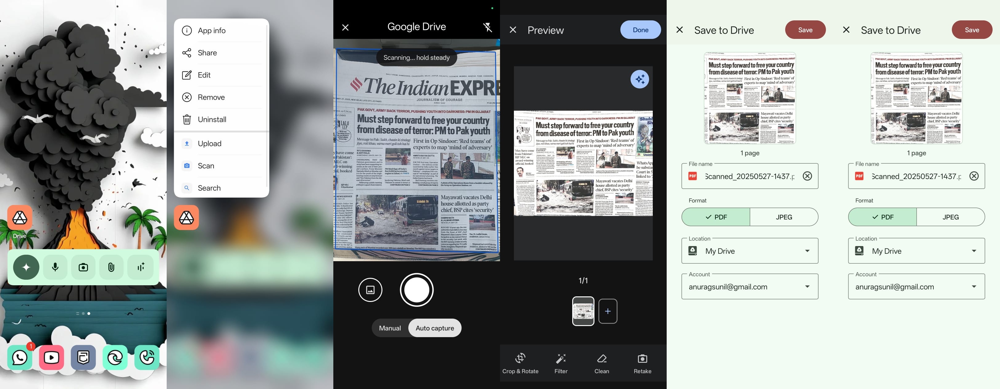 Scan documents, convert to PDF, and save with Google Drive under a ...