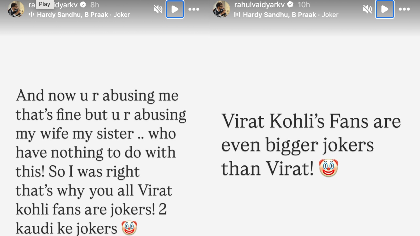 After being blocked by Virat Kohli, Rahul Vaidya calls cricketer’s fans ‘2 kaudi ke jokers’ for ...