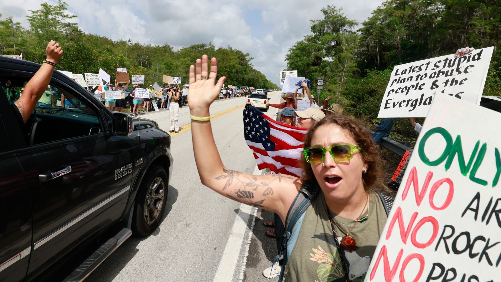 Protesters line highway in Florida Everglades to oppose ‘Alligator ...