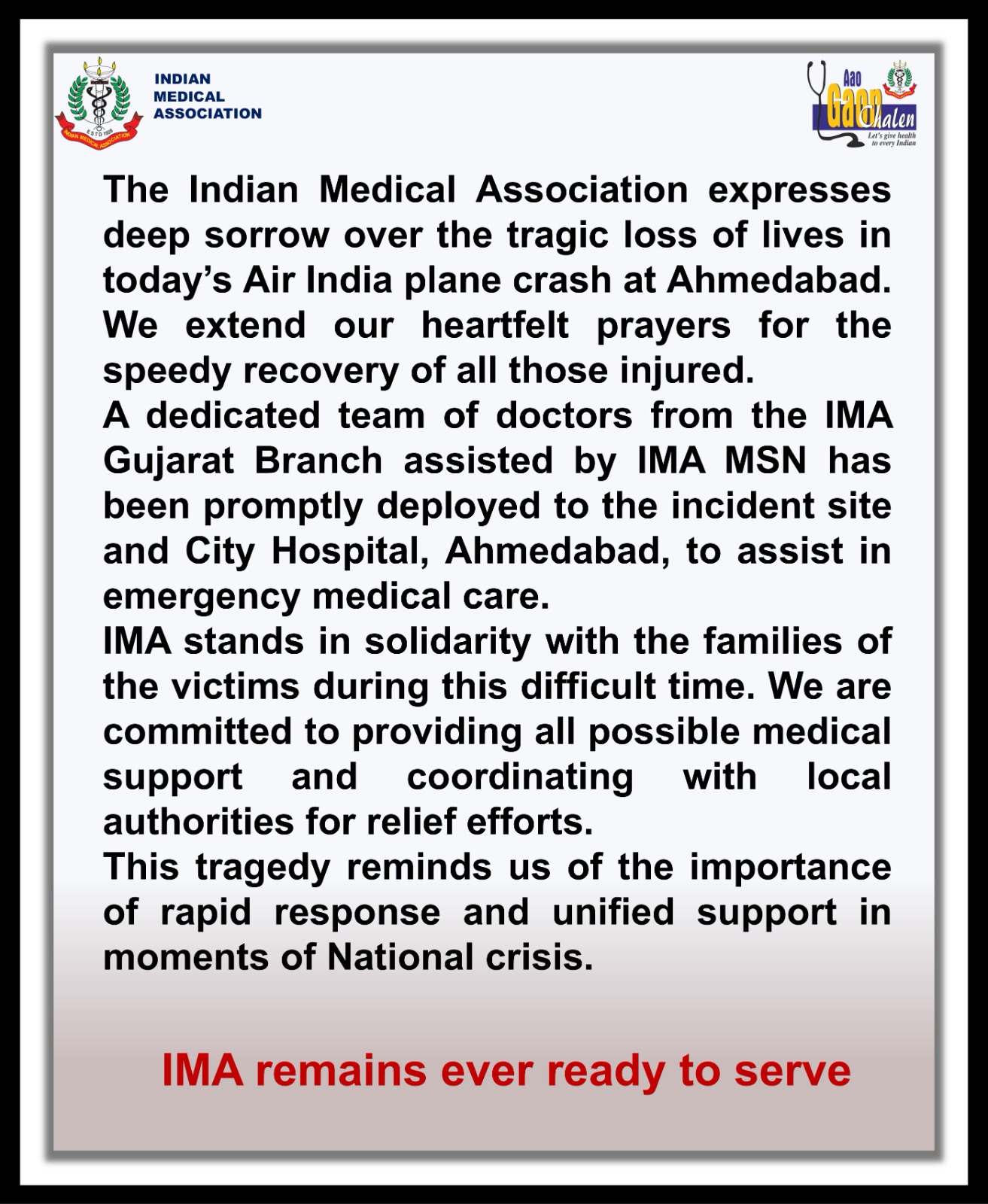 Air India plane crash: IMA, Doctors’ association Express deep sorrow over tragic loss of lives ...