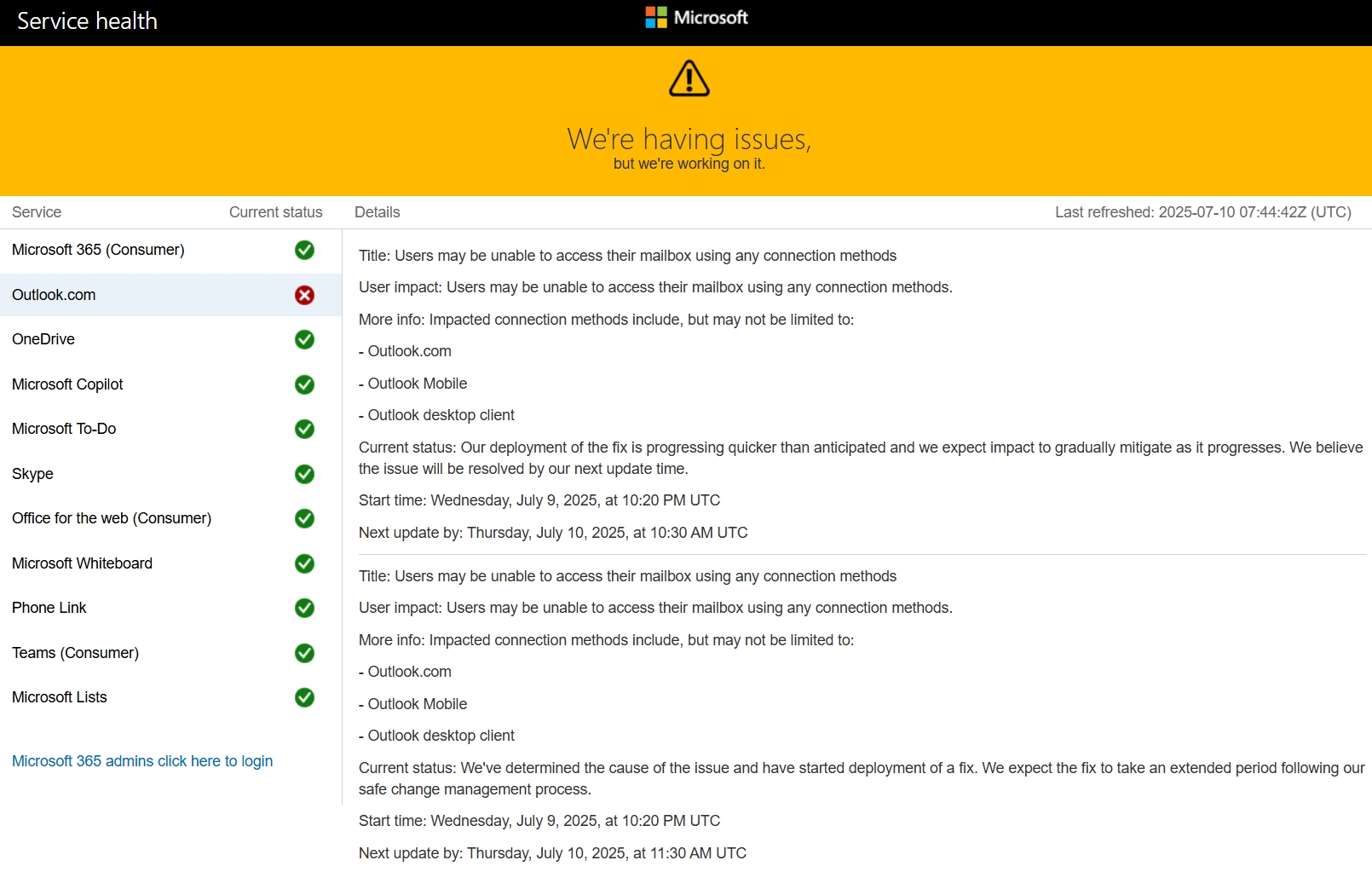 Outlook working again after nearly 20 hours, marking one of Microsoft’s longest ever outage ...